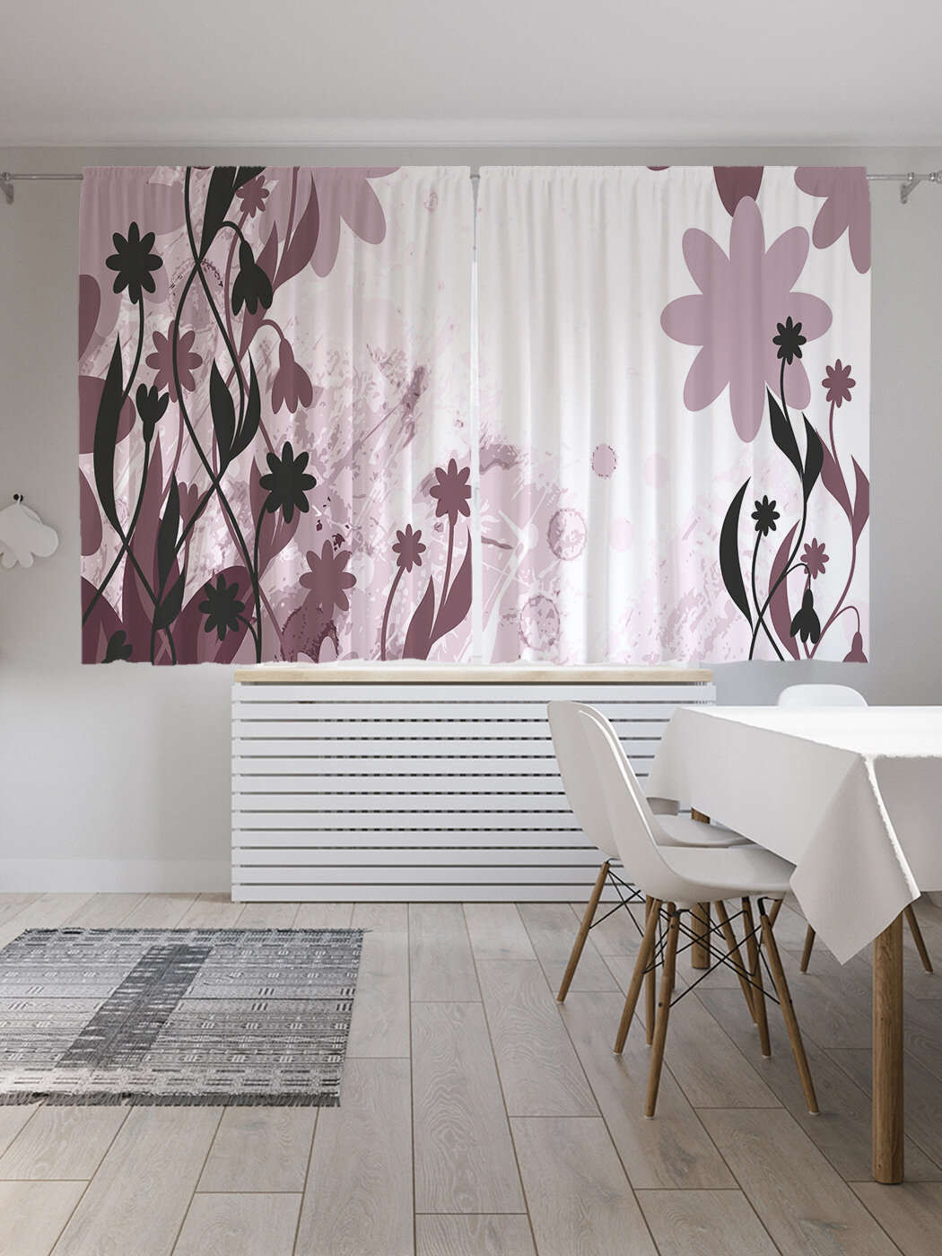 Фотошторы короткие "Сумеречная поляна", 2 полотна шириной по 145 см, высота 180 см, JoyArty