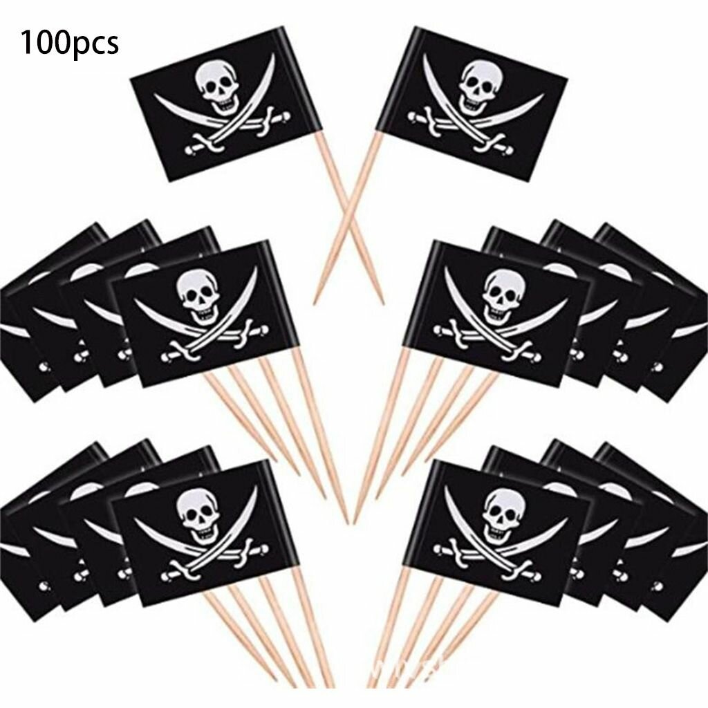 1 комплект из 100 шт, двойной нож Пиратский флаг череп Цельный флаг-зубочистка-двойной нож 100 шт