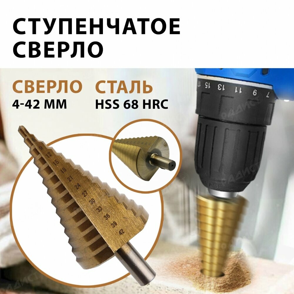 Сверло ступенчатое по металлу 4-42мм