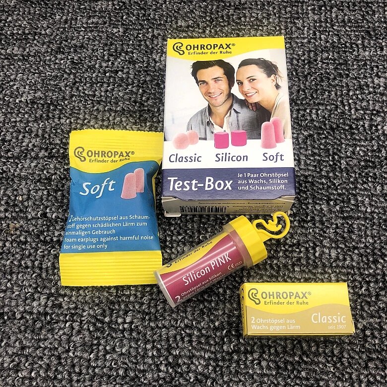 3 пары затычек для ушей OHROPAX Test-Box, затычки для ушей с защитой от шума для сна (классический воск + силикон + мягкая пена), затычки для сна