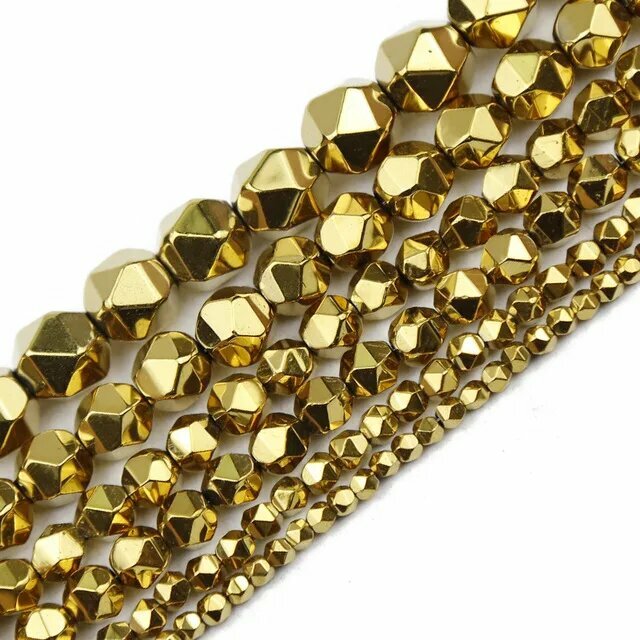 Граненые бусины из гематита YHBZRET 3/4/6/8/10 мм 6mm 60pcs, Gold