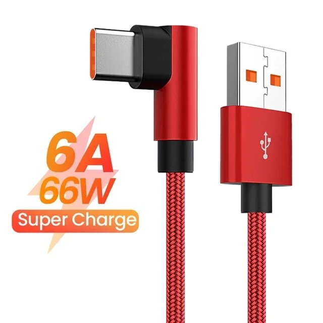 6A 66 Вт USB-кабель для быстрой зарядки типа C для Huawei Xiaomi 14 Redmi Honor OPPO Realme 1 м, red
