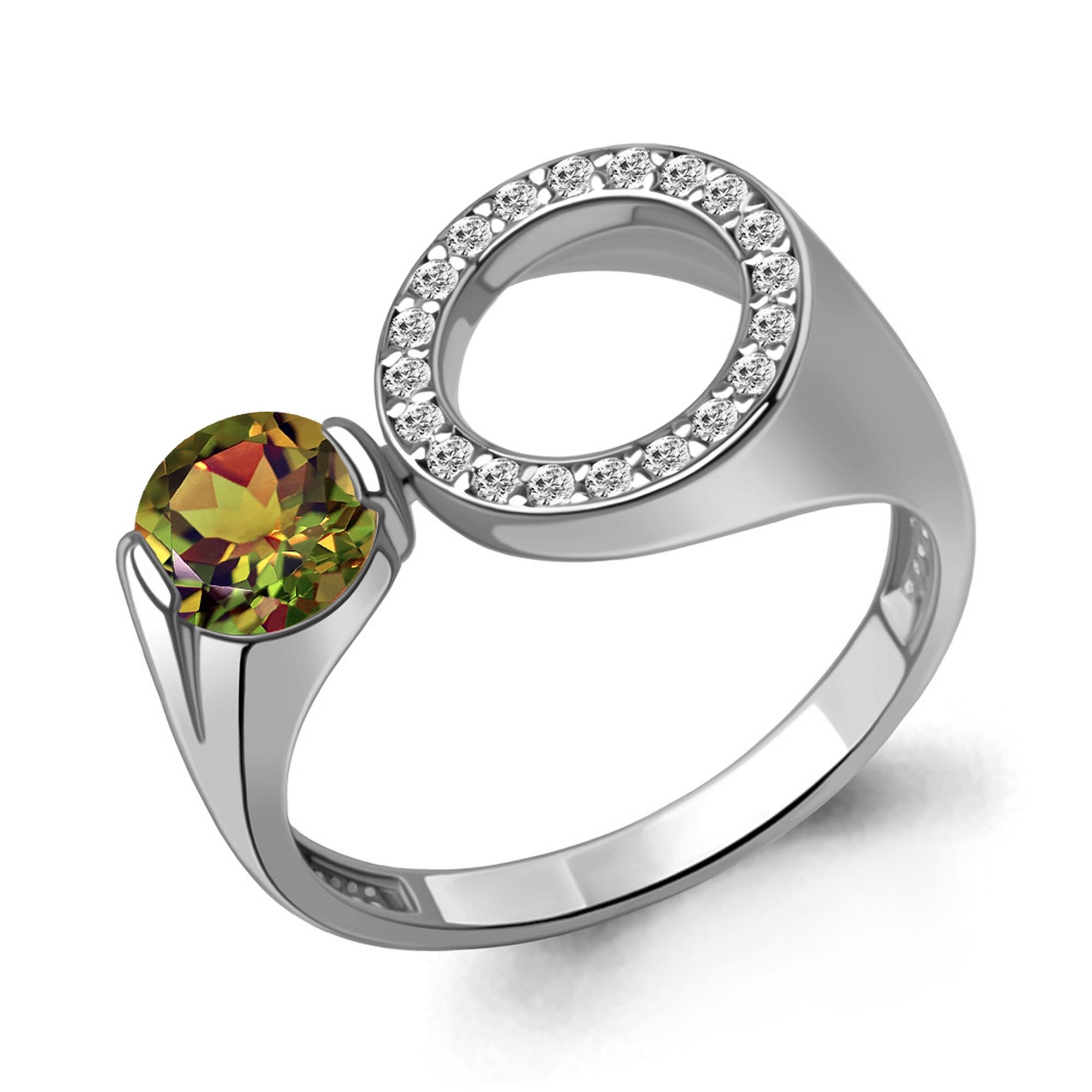 Кольцо, серебро, 925 проба, родирование, фианит, султанит