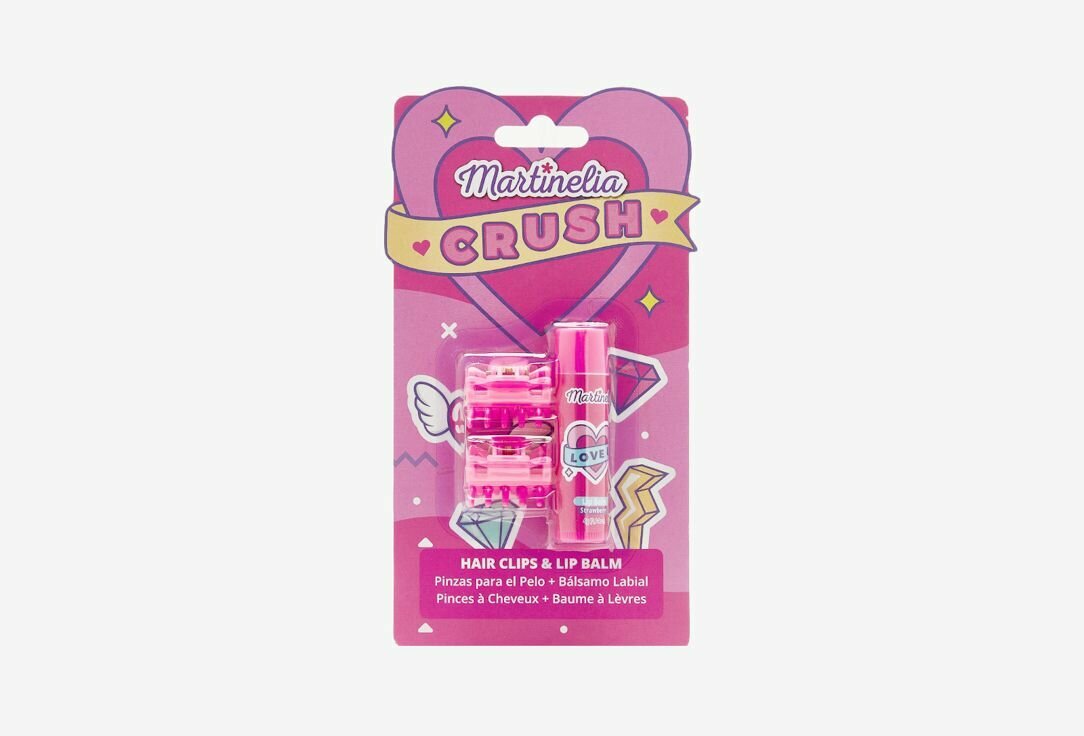 Набор детской декоративной косметики из трех позиций MARTINELIA Crush Hair Clips & Lip Balm Strawberry 5 г