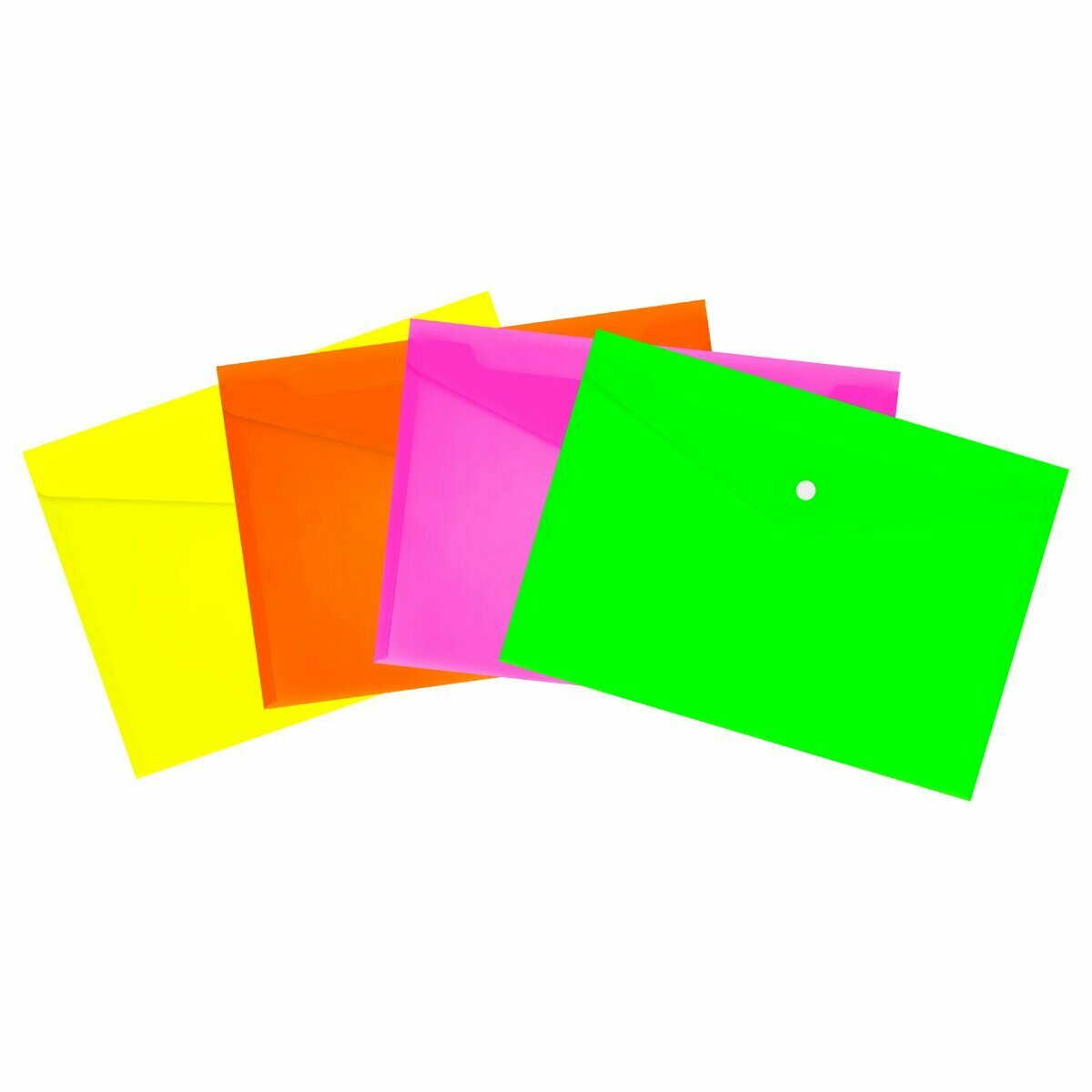 Папка-конверт на кнопке Стамм (А4 (150мкм, пластик) прозрачная неон (ММ-31893), 12шт.