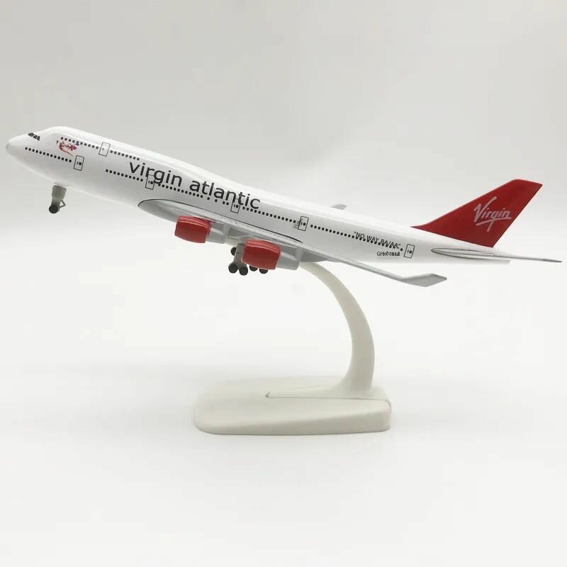 Модель самолета металлическая 20см. Virgin Atlantic, с шасси, на подставке