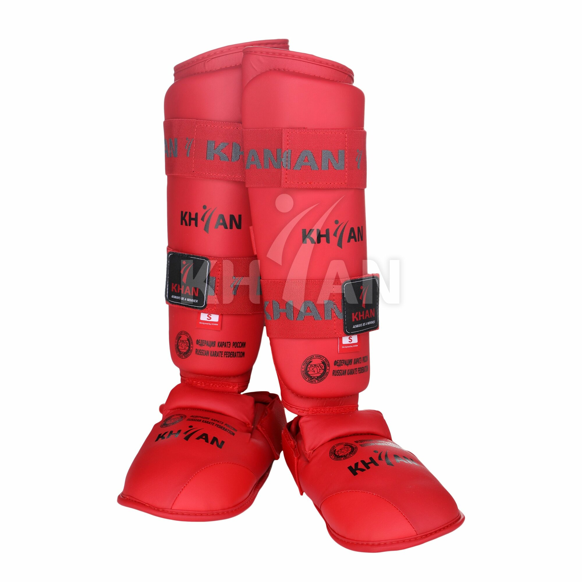 Защита голени и стопы V2 Khan Каратэ ФКР. Размер S, красный