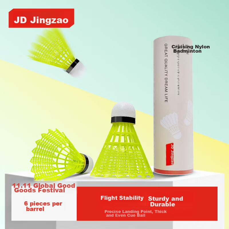 JD Jingzao Badminton Shuttlecocks, 6-Pack, Nylon Durable, for Youth Training, Plastic Rubber Practice Shuttlecocks