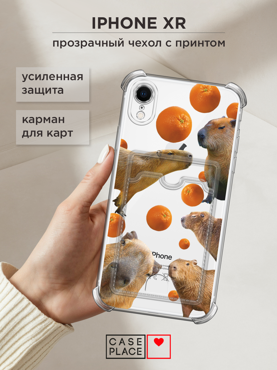 Чехол на Apple iPhone XR (Айфон XR) с картой и принтом Капибара