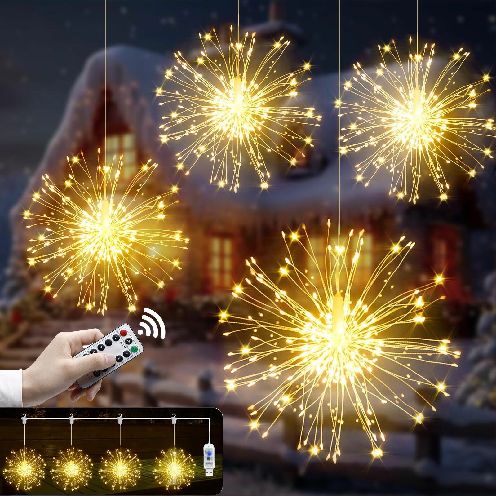 Фейерверк Светодиодная 480 ламп, 3 м, питание От порта USB, 1 шт