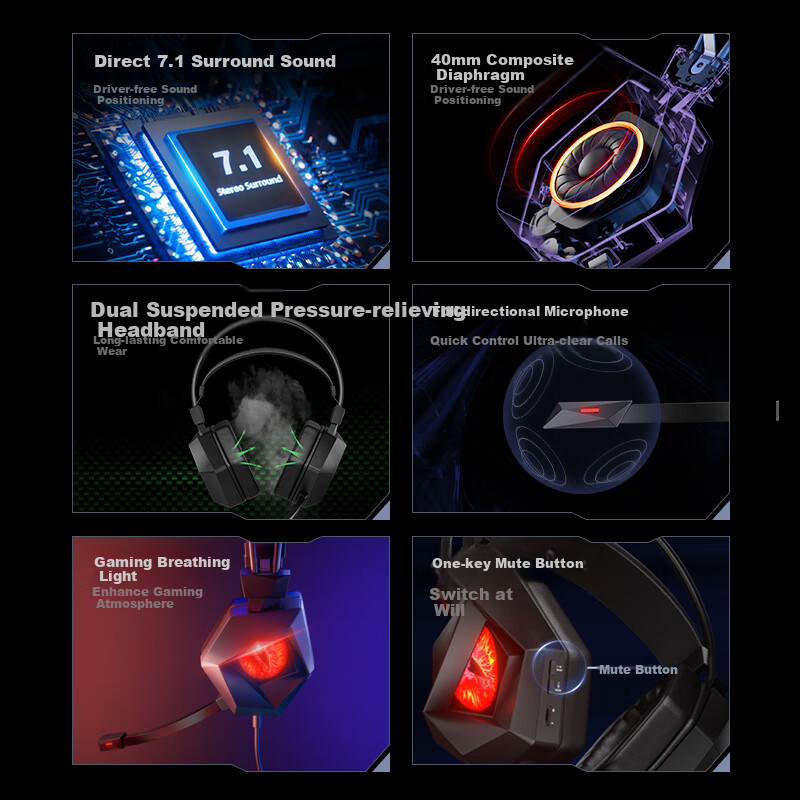 Taidu (Taidu) THS300A4 Frost Red Eye Gaming Headset Head-mounted USB 7.1 Channel Computer Desktop Gaming Headset Chicken Eating LOL Warcraft