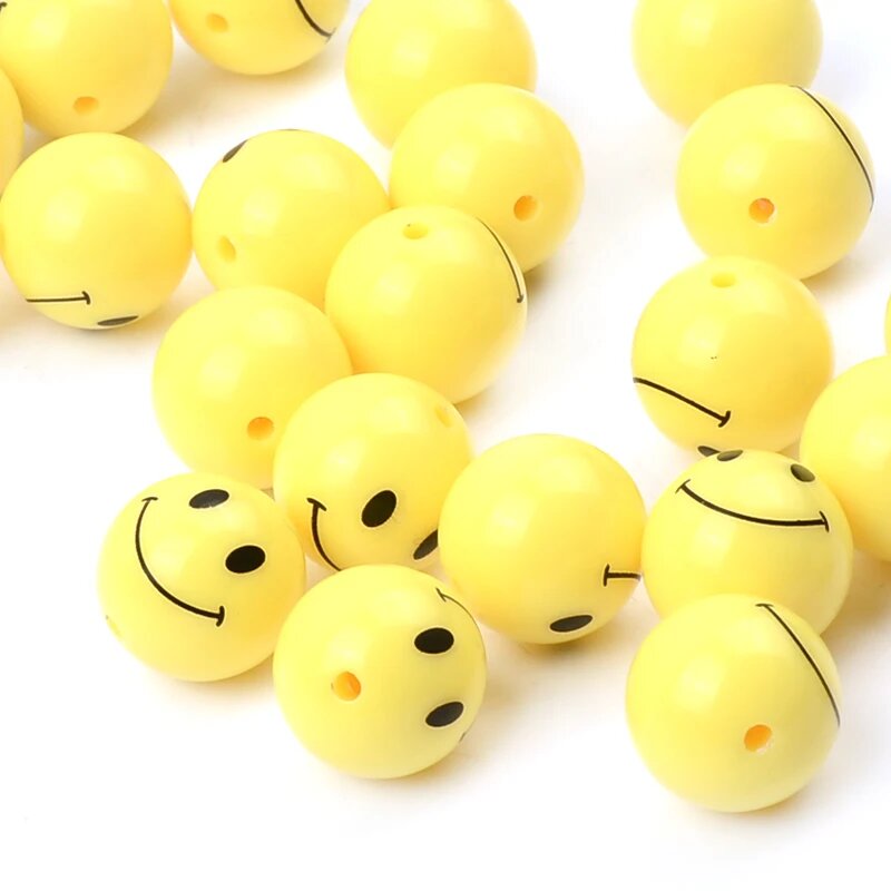 BIYBESZ круглые акриловые бусины с рисунком смайлика B527-20mm 5pcs