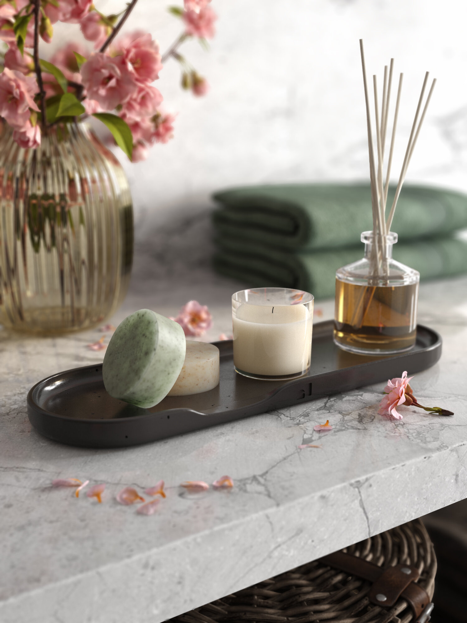 Поднос, декоративная подставка для хранения мелочей и косметики в ванной комнате "Bordeaux", 33х11 см, черный глянцевый