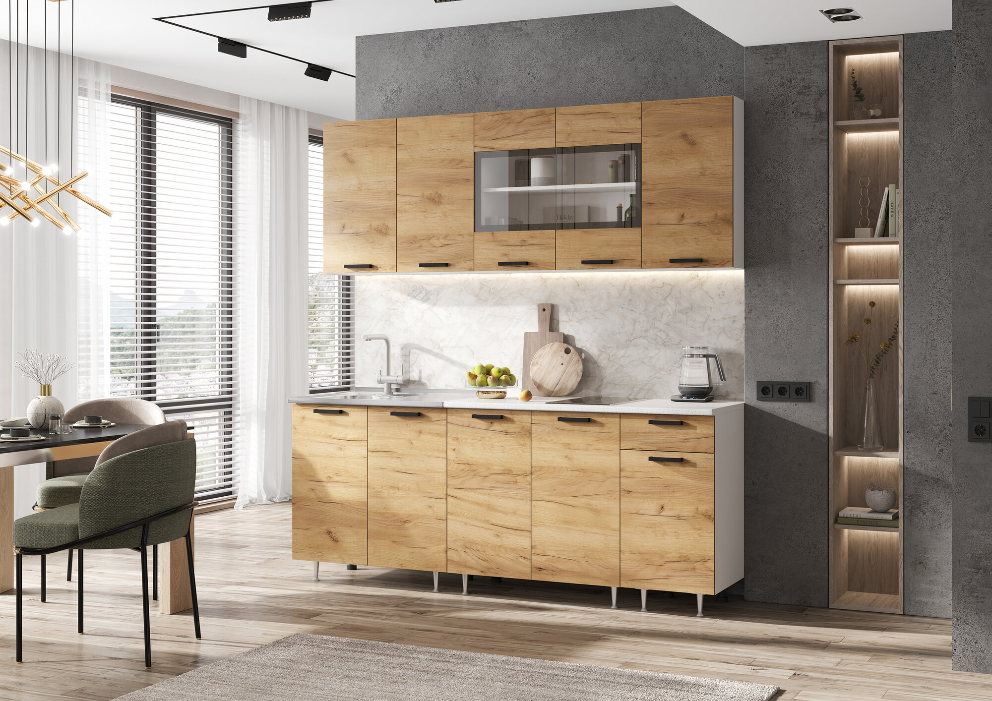 Кухонный гарнитур Рио New 2.0 м дуб крафт, ЛДСП / ЛДСП, со столешницей, МИФ, Россия