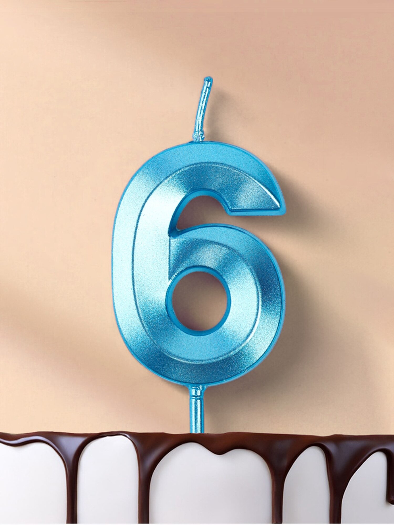 Свеча в торт на шпажке «Грань», цифра "6", голубая, 5 см, Сима-ленд