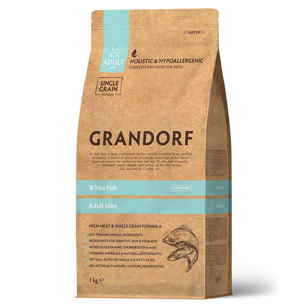 Сухой корм Grandorf White Fish Adult Mini для собак мелких пород, белая рыба, 1 кг