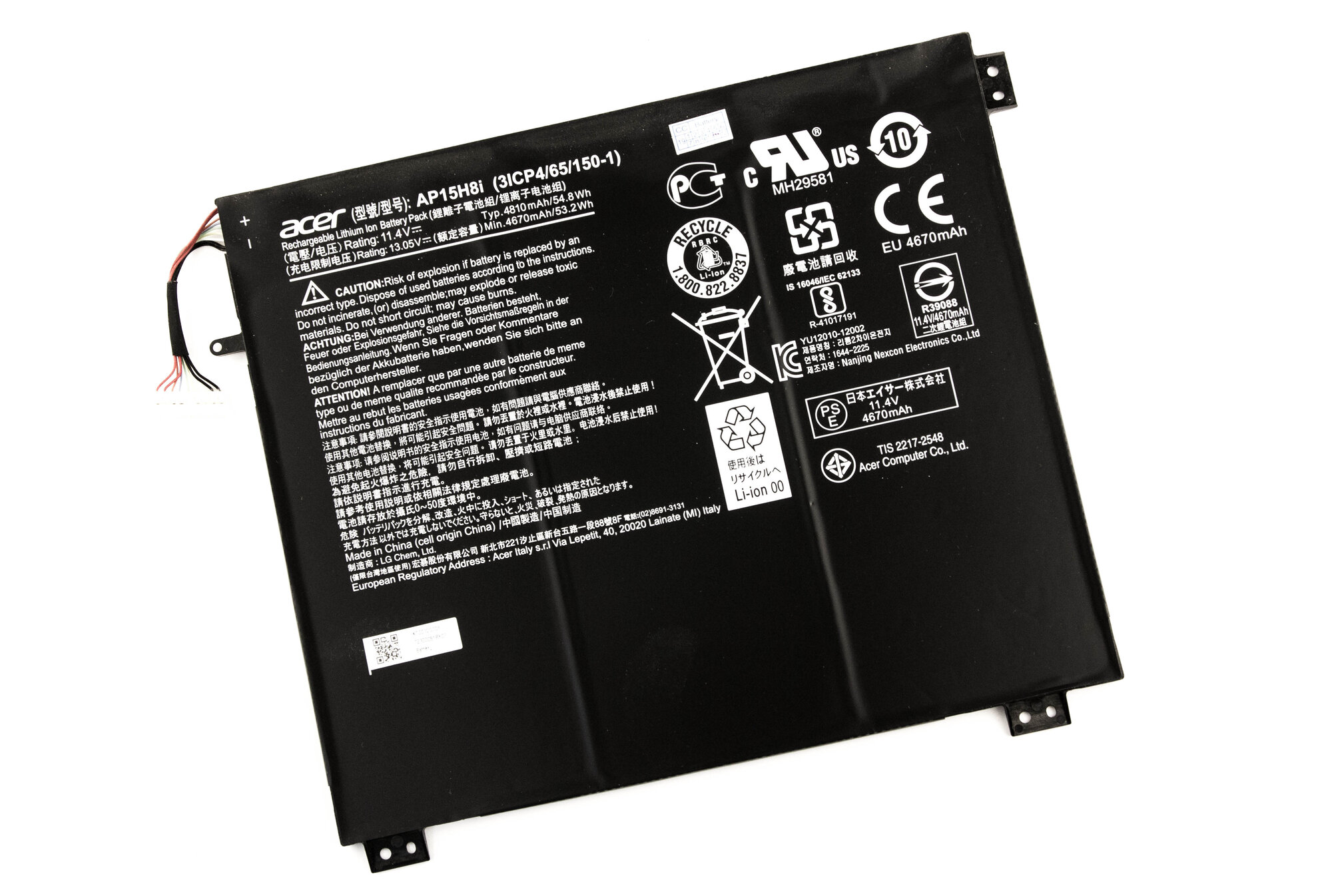 Аккумулятор для Acer AO1-431 (11.4V 4810mAh) ORG p/n: AP15H8i 3ICP4/65/150-1
