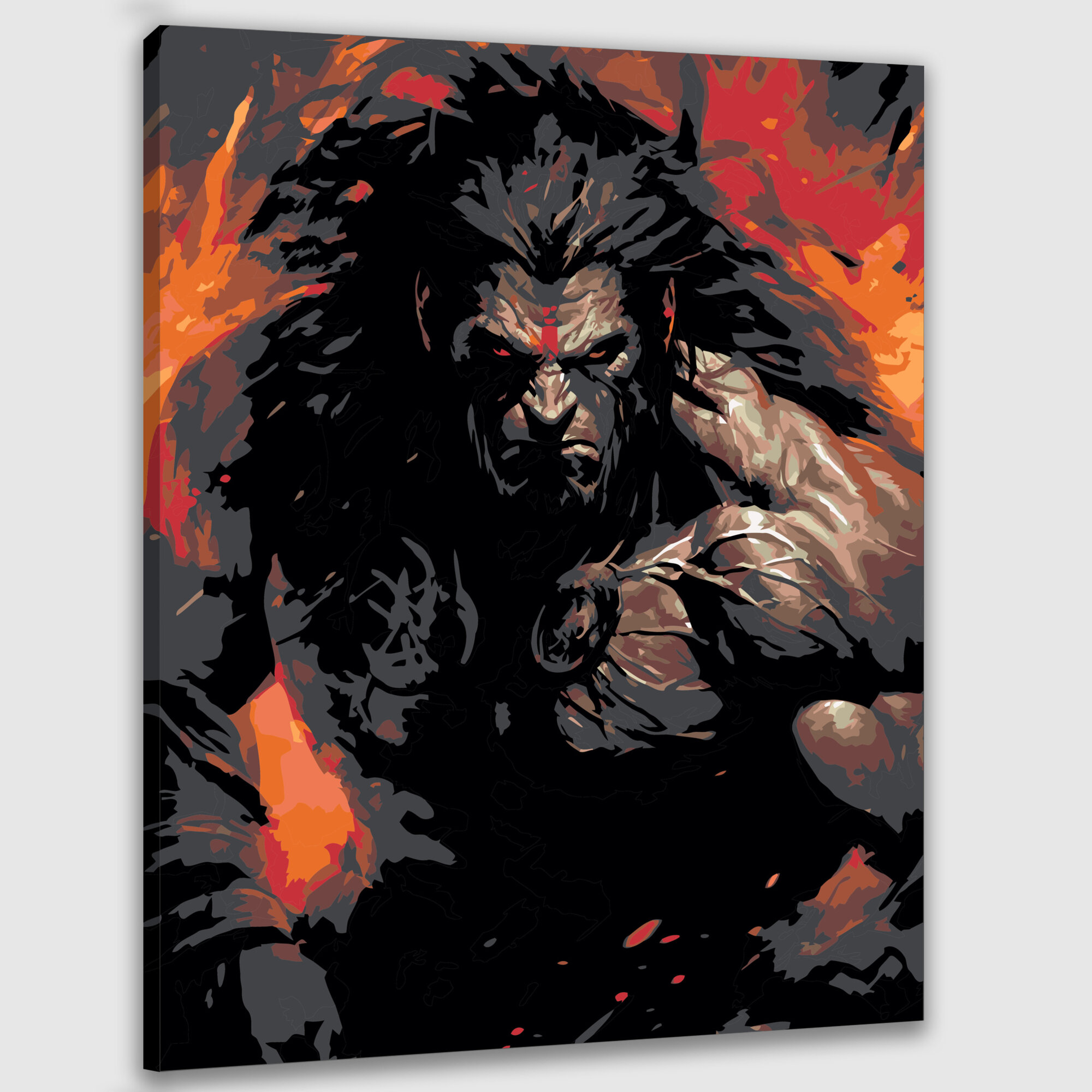 Картина по номерам 40x50 см, воин-берсерк, грозный, мышцы, вены, ярость, решимость, мазки кисти, цветовая палитра, хаос