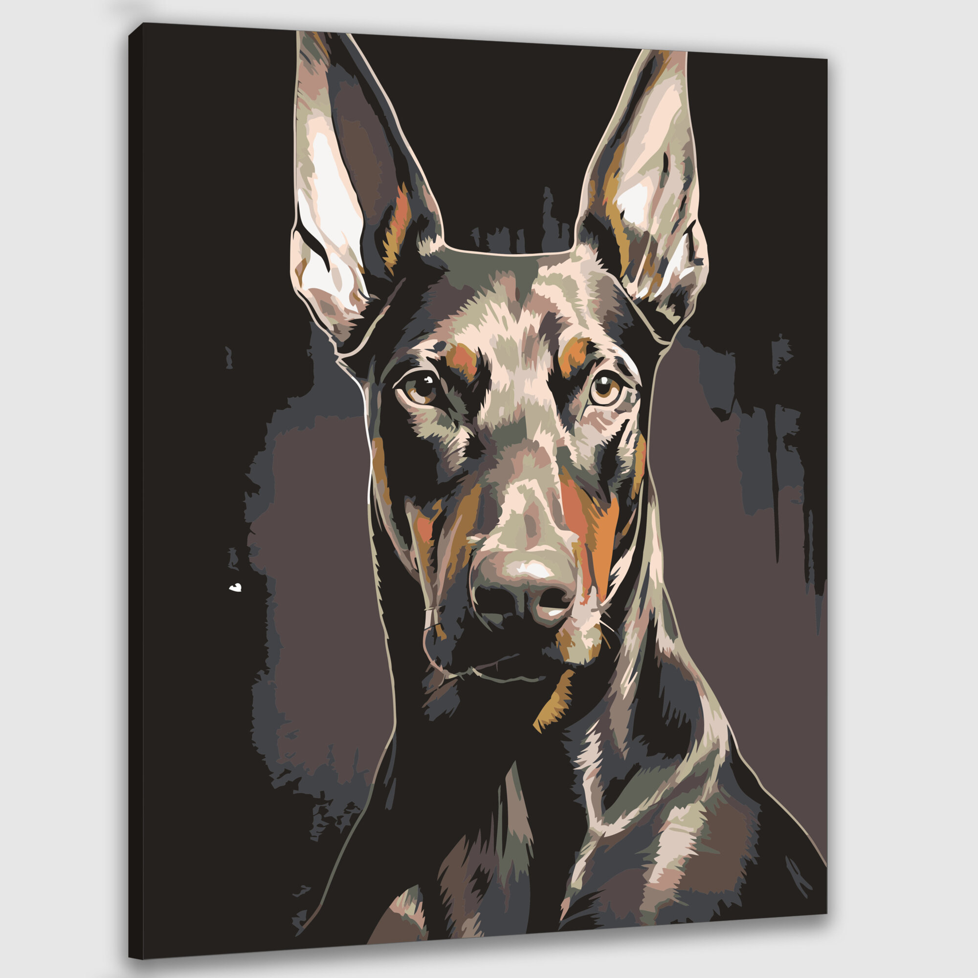 Картина по номерам 40x50 см, доберман-пинчер, набросок, черно-белый, стоическая поза, защитник, напряженные мышцы, сила