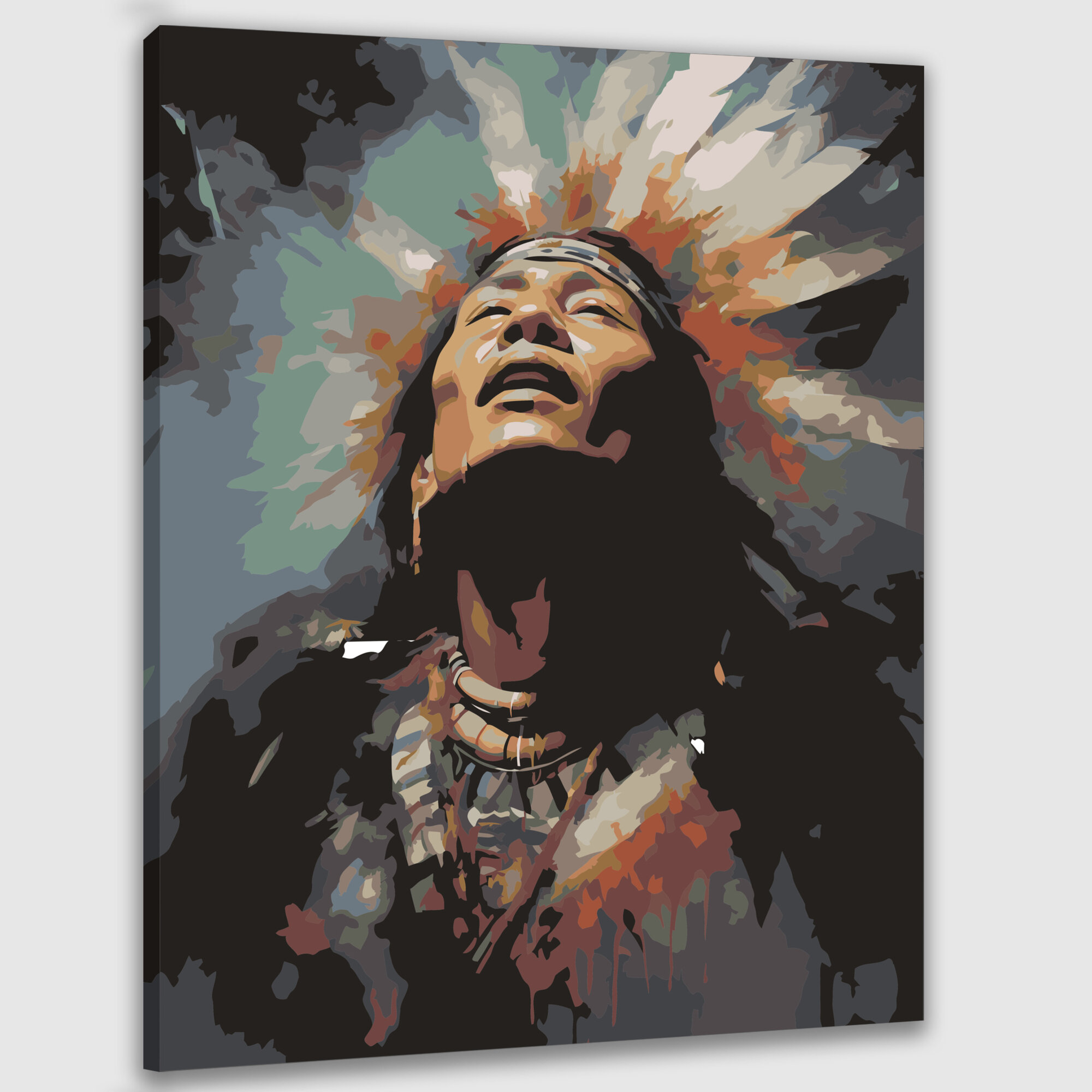 Картина по номерам 40x50 см, шаман, прозрение, масло, мазки, цветовая палитра, эмоции, духовная связь