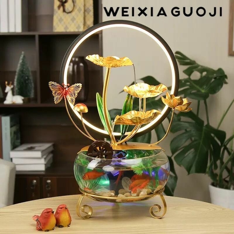Настольный стеклянный аквариум для рыбы, украшение воды, офис, гостиная, крыльцо, ландшафтное украшение фонтана