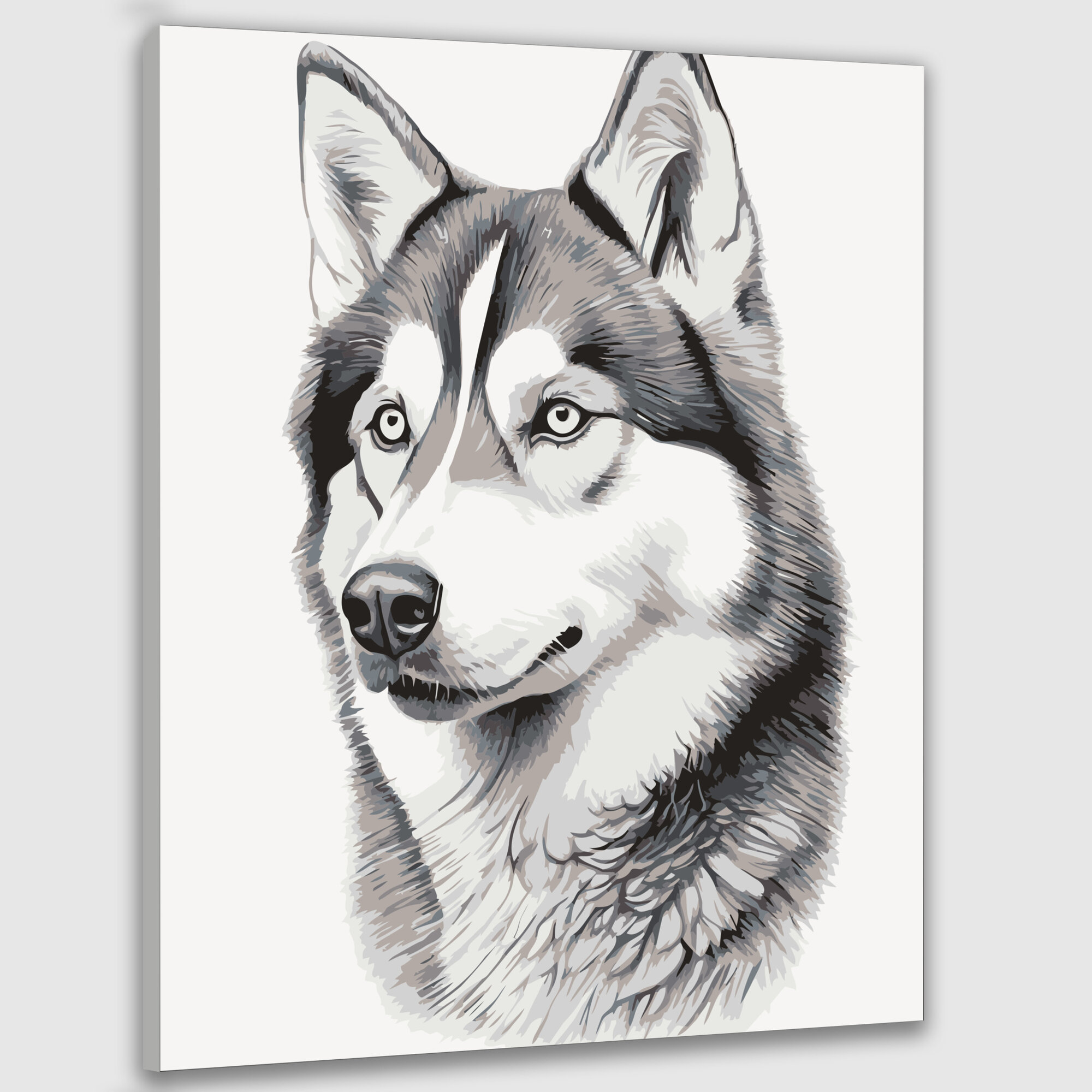 Картина по номерам 40x50 см, хаски, карандашный рисунок, детали, текстура меха, реалистичный стиль, точные линии