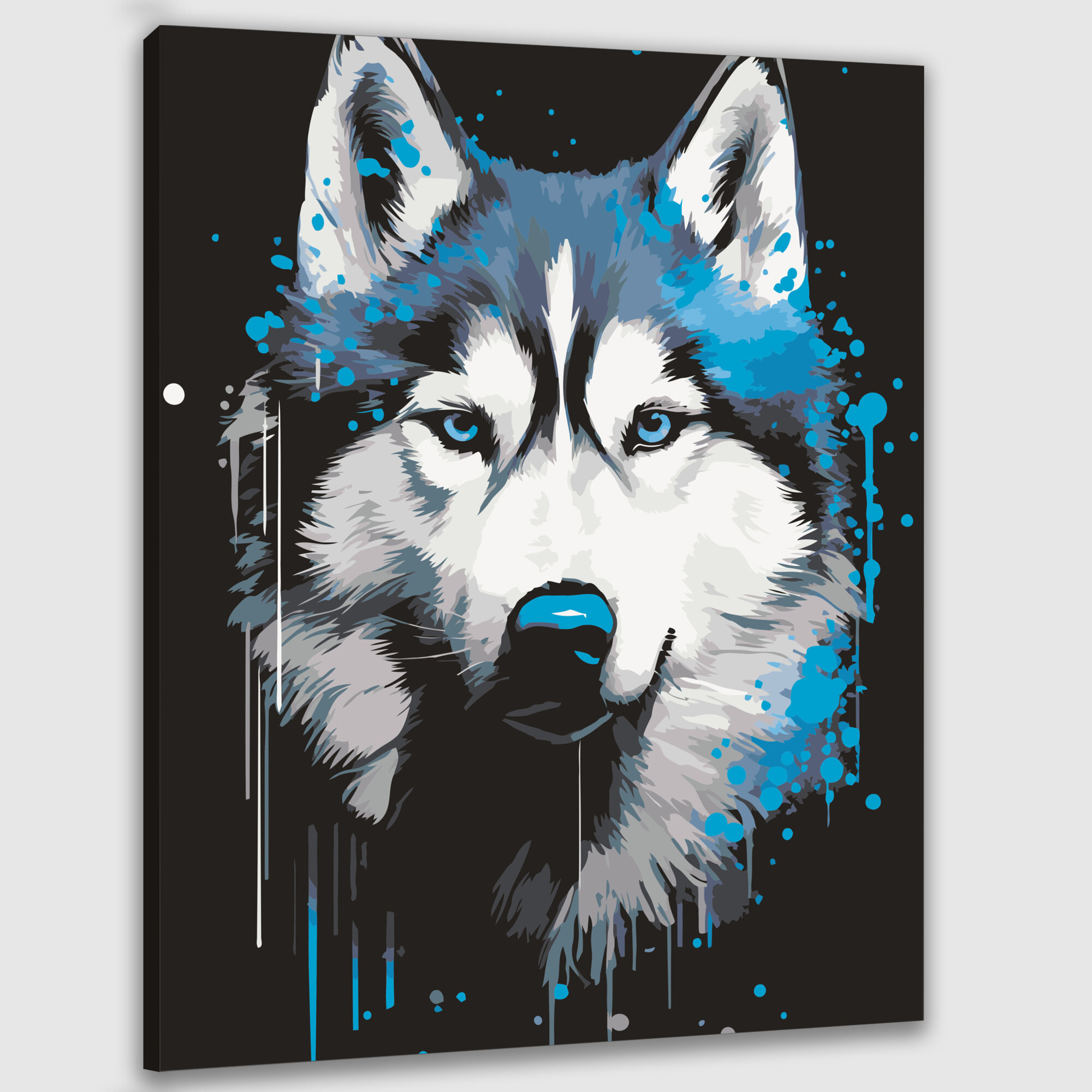 Картина по номерам 40x50 см, хаски, дикий дух, голубые глаза, интеллект, любопытство, реалистичный стиль, мазки кисти
