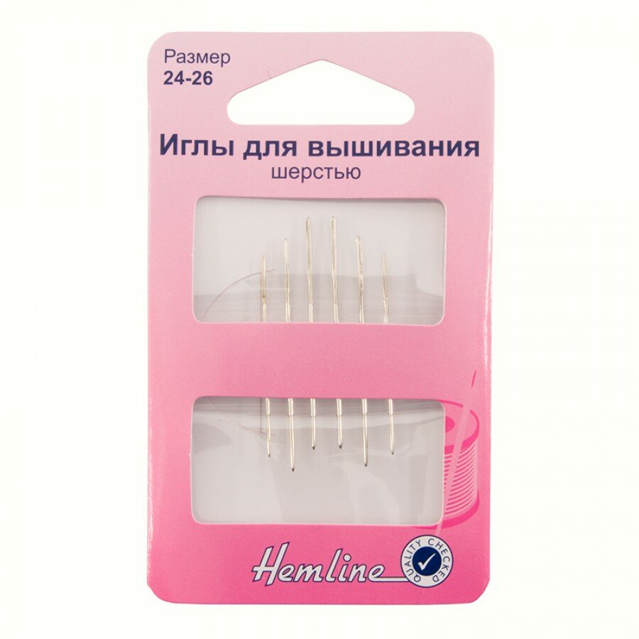 Иглы ручные для вышивания с закругленны кончиком N24-26, 6 шт N24-26 в наборе 32-37 мм HEMLINE 203.2426