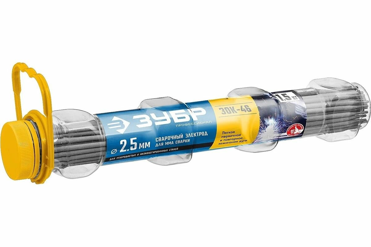 Электроды ЗОК-46 2,5*350мм 1,5кг рутил-целлюлозные (туба) ЗУБР 40031-2,5