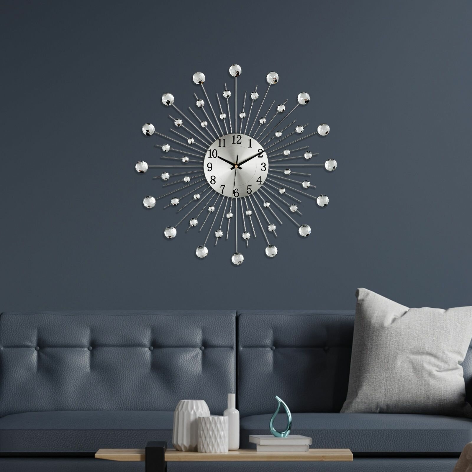 Большие бесшумные настенные часы для гостиной и кухни стильный кварцевый механизм с точным ходом, украшение интерьера со стразами