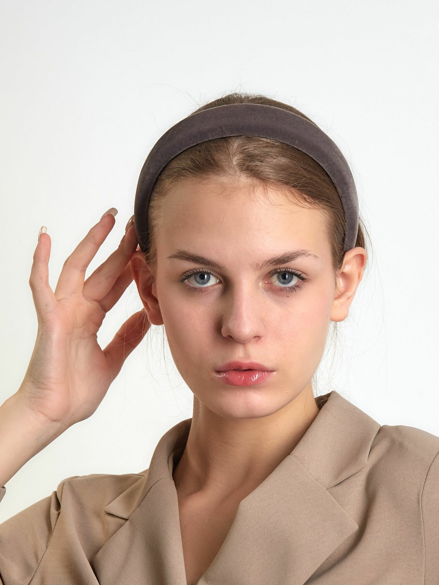 Стильный объемный бархатный ободок для волос, женский аксессуар серый