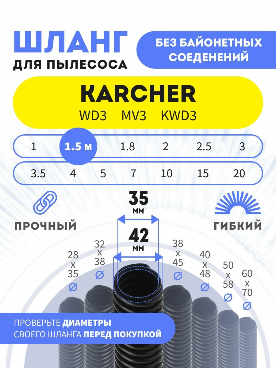 Шланг гибкий для пылесосов Karcher серий WD3/MV3/KWD3 1.5 м