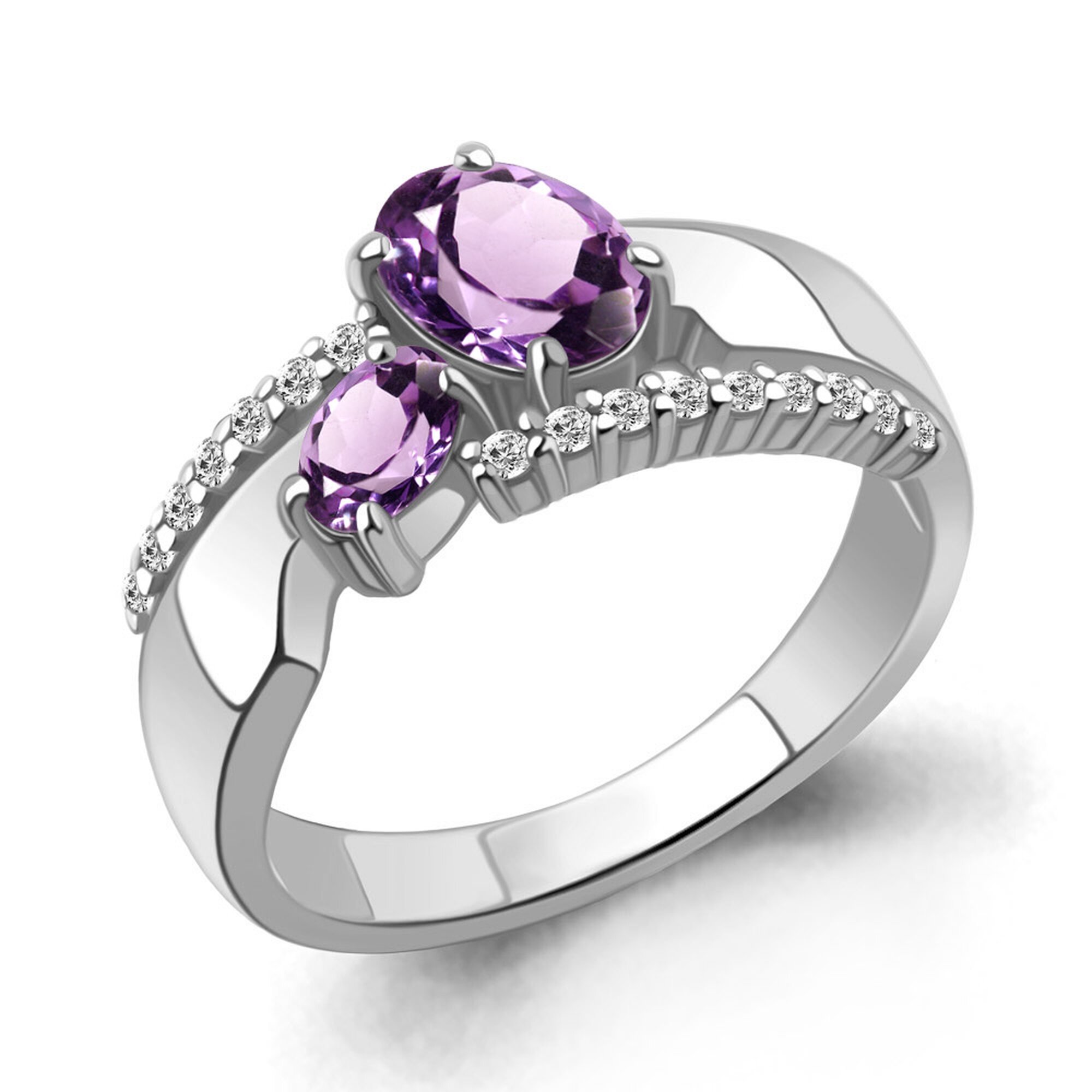 Кольцо, серебро, 925 проба, родирование, фианит, аметист