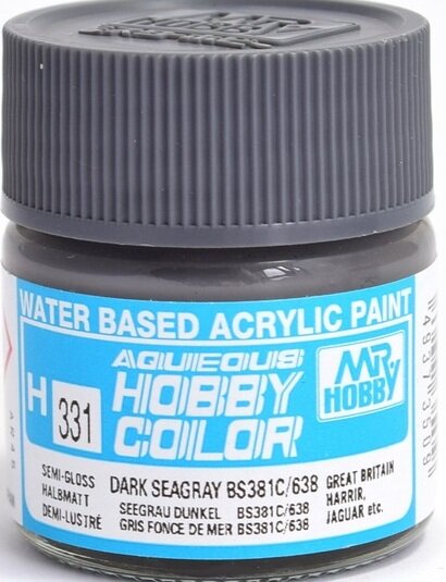 H331 краска водоразбавляемая художественная т. м. MR.HOBBY 10мл DARK SEAGRAY BS381C/638