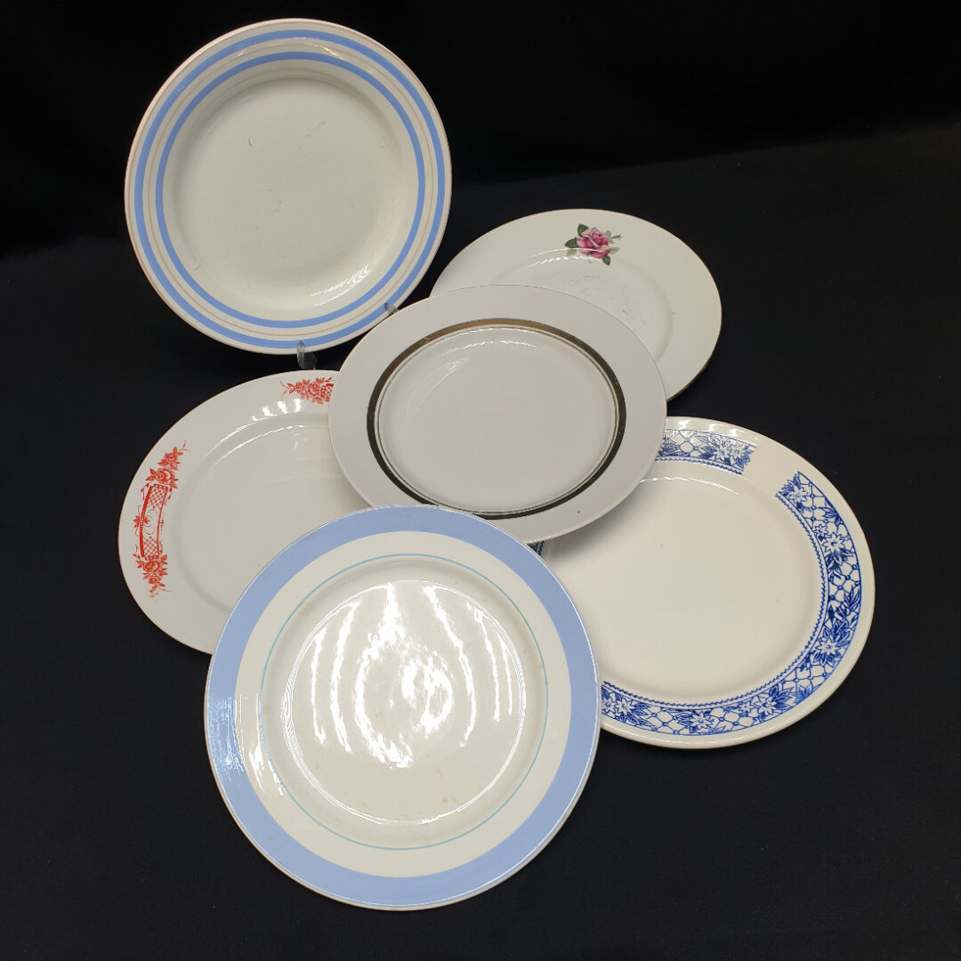 Набор 6 винтажных тарелок СССР, десертные до 19 см, в ассортименте, рандомный выбор.