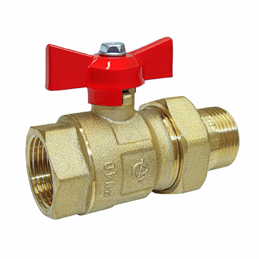 Кран шаровой латунь Крепыш 332 аналог 11б27п1 Ду 15 Ру40 ВР/американка полнопроходной бабочка красная галлоп 0103225