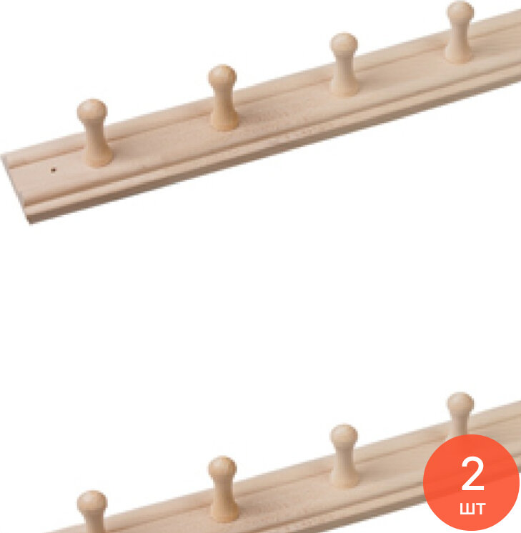 Вешалка для бани Банные штучки настенная, из древесины липы, бежевая, 7 крючков, 70х7х8.5см / аксессуары для сауны (комплект из 2 шт)