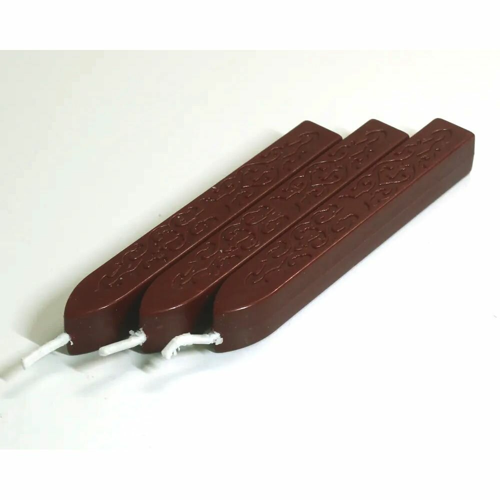 Сургуч с фитилем (3шт) коричневый цвет. Палочка сургучная для печати, воск для рукоделия