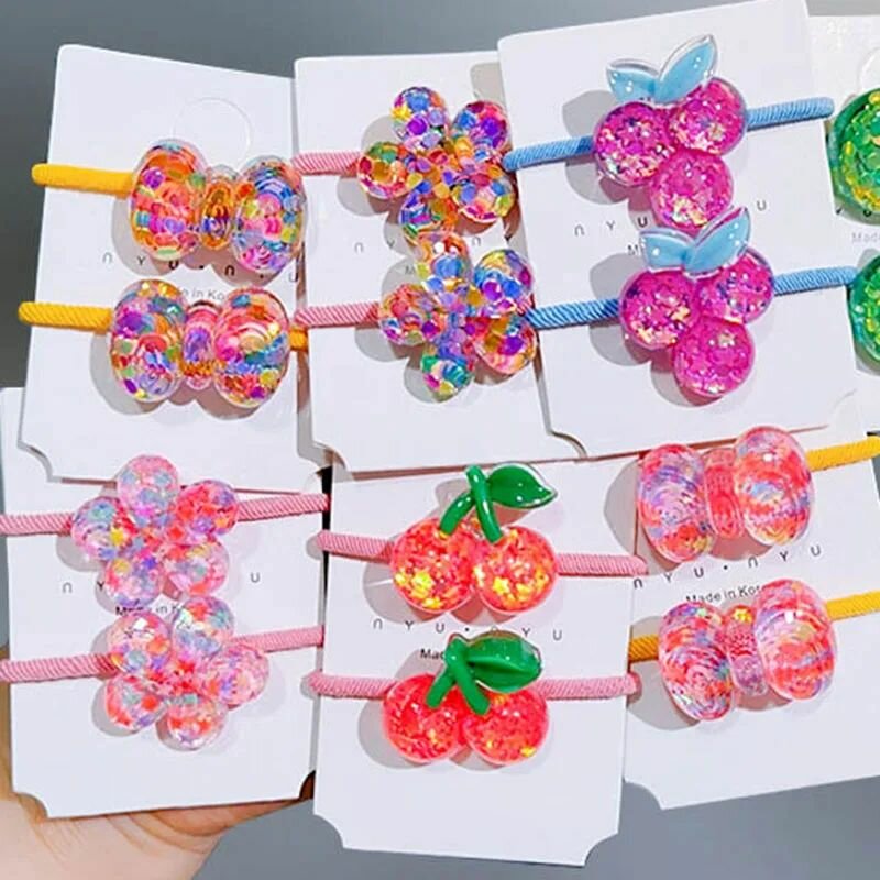 Детское кольцо для волос вишневого цвета с блестками, эластичное и прочное