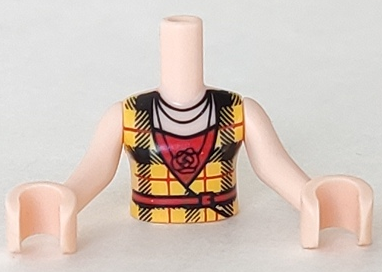 Torso Mini Doll Girl Bright Light Orange Top, Red Belt, Red Shirt and Rose Necklace Pattern, Light Nougat Arms with Hands, FTGpb222c01 Light nougat U