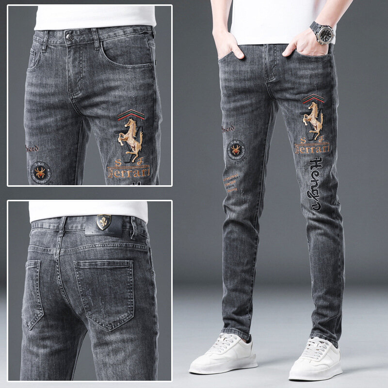 Уличный MON Джинсы 9/10: голубые, slim fit, модный крой, Размер_32