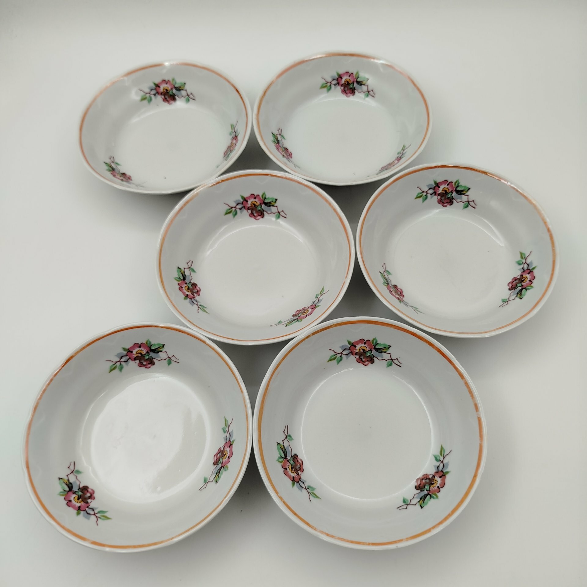 Набор из 6-ти розеток (пиал) с цветочным декором, фарфор, деколь