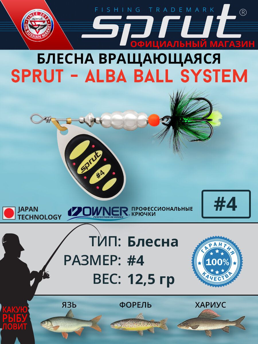 Блесна Вращающаяся Sprut Alba Ball System #4 (80mm/12,5g/SBKY)
