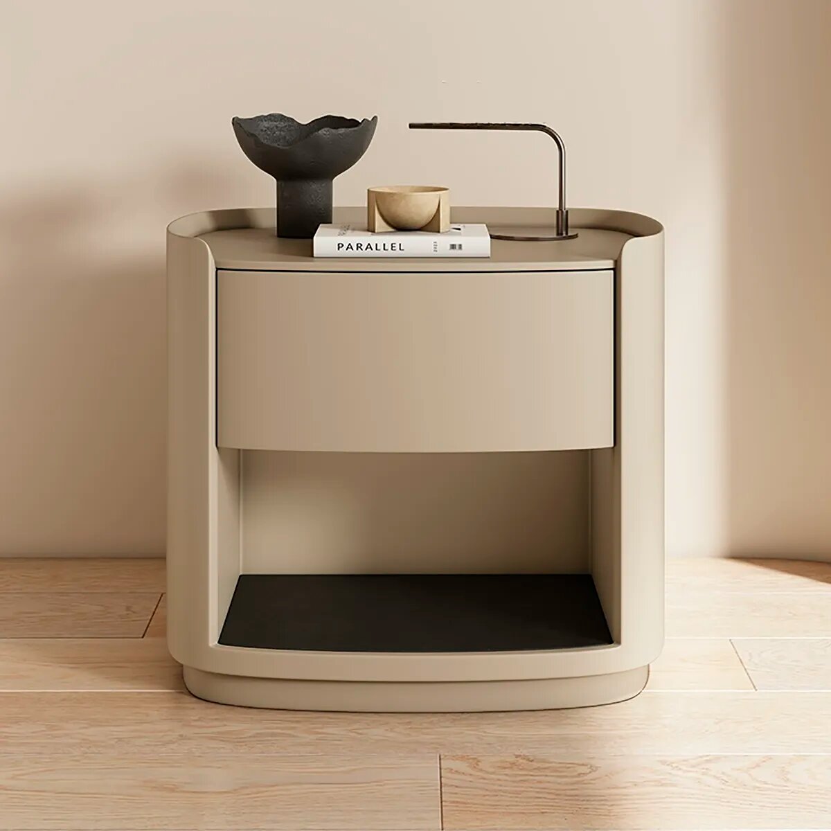 Тумбочка прикроватная с одним ящиком в современном стиле обитая экокожей Nomi 40 см (хаки)