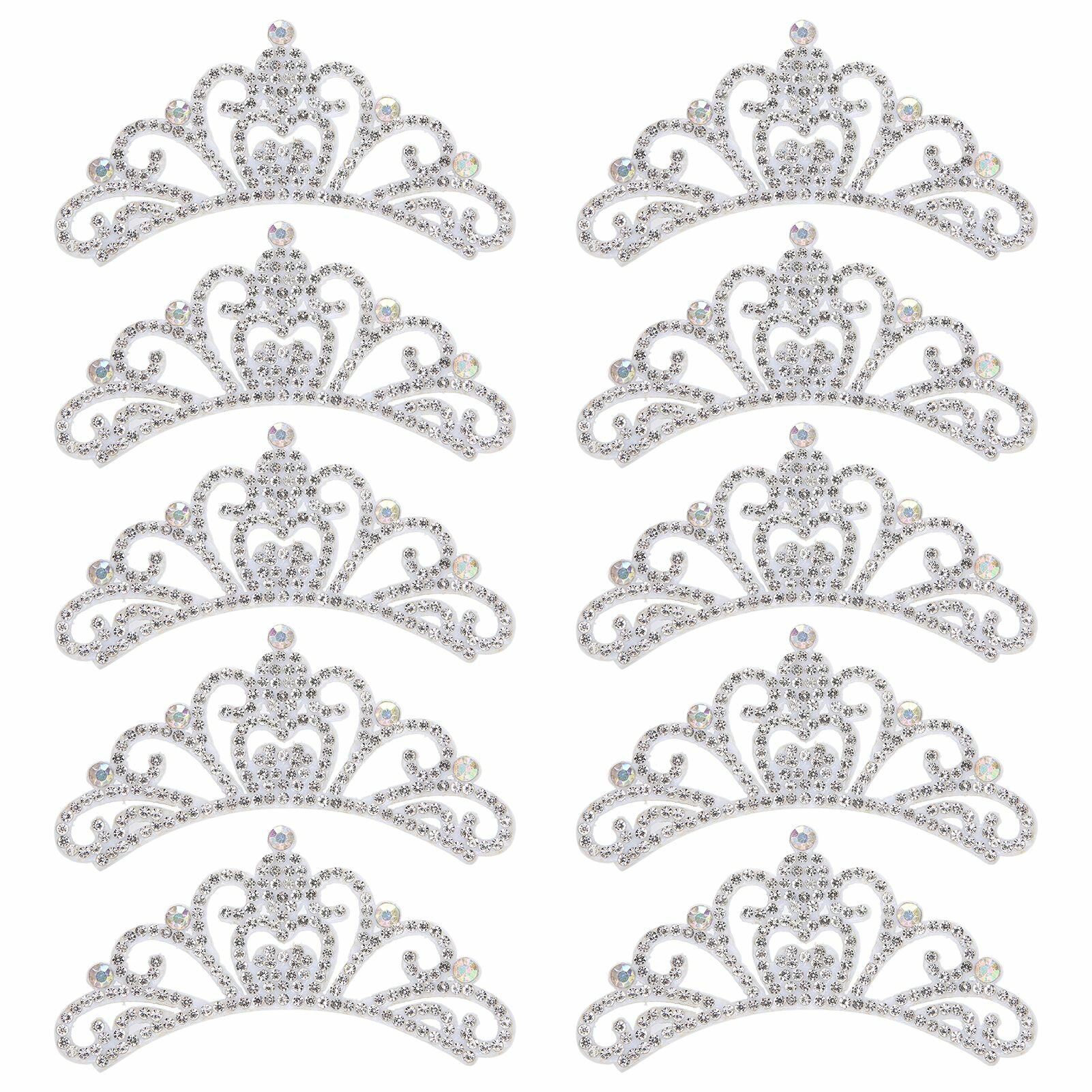 10 шт, тканевые аппликации со стразами, нашивки в форме короны, аксессуары для одежды, 8,3x4,5 см, белые