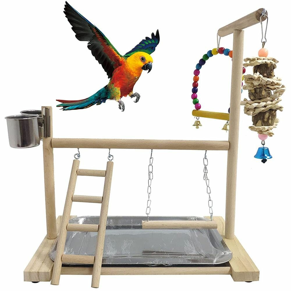 Деревянная игровая площадка для птиц, игровая площадка для попугаев с кормушками, лестницей, универсальными качелями, игрушками для попугаев, конуре, аксессуарами для клеток корелл