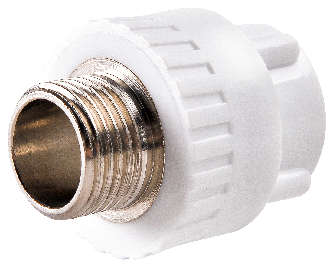 Муфта комбинированная РВК с наружной резьбой полипропиленовая, белая, диаметр подключения 20мм, резьба 1/2дюйма / фитинги