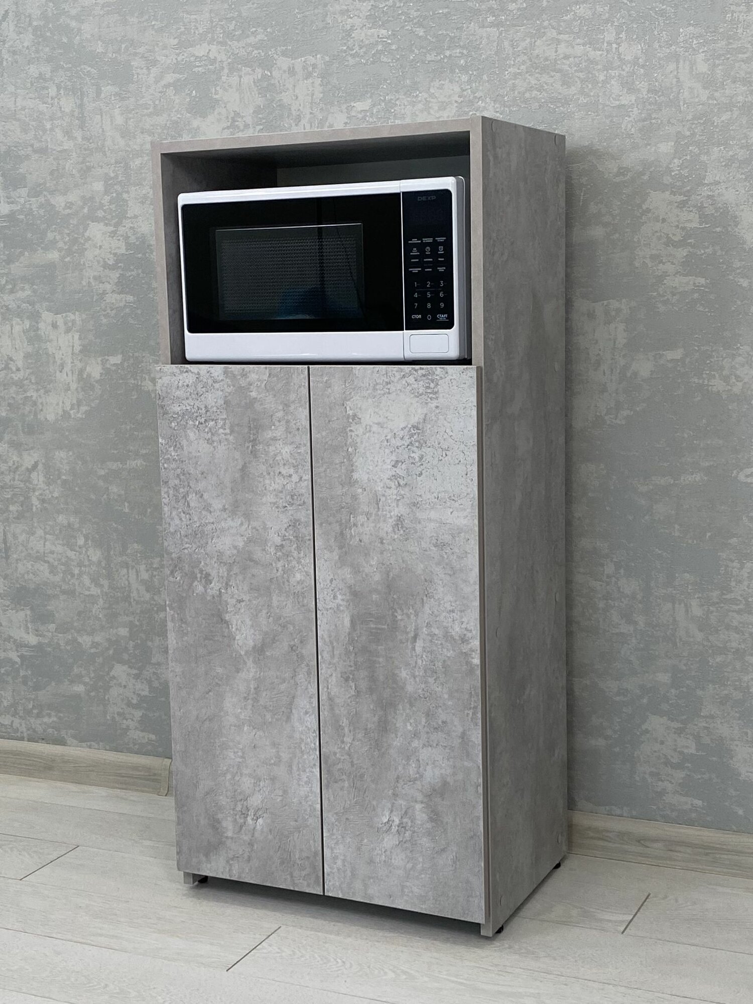 Стеллаж СТ-12, ЛДСП, узкий, для кухни, универсальный, цвет Бетон/Цемент, 3 полки, доводчики дверей, 50 x 112 x 34 см