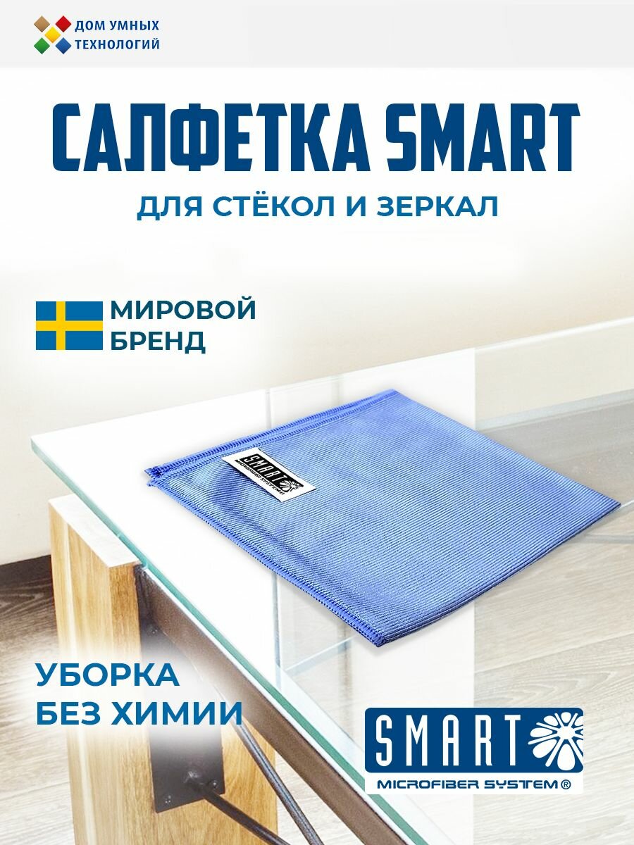 Салфетка Smart тряпка для мытья стекол и зеркал 40х40 см универсальная