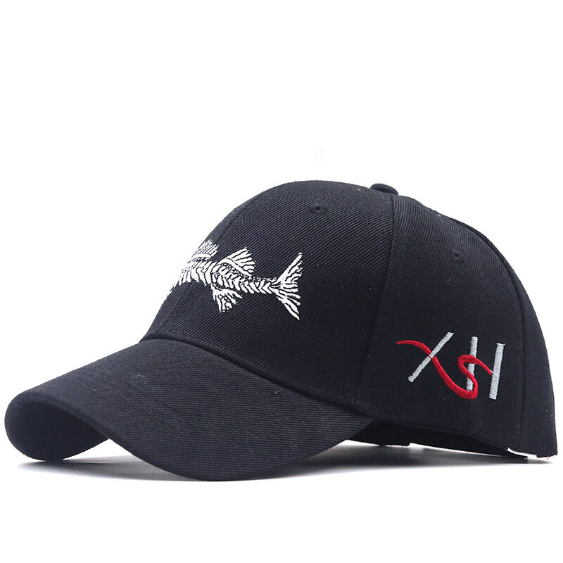 Бейсболка "Рыба", регулируемая, камуфляж, 3D, вышивка, черная